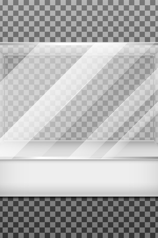 Transparent display glass box isolated on checkered backgrou