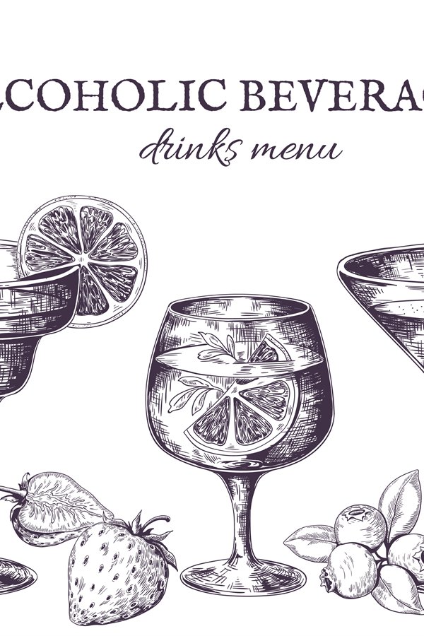 Hand drawn cocktails. Vintage alcoholic menu sketch, liquor