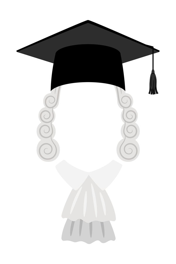 Judges wig and hat with place for face