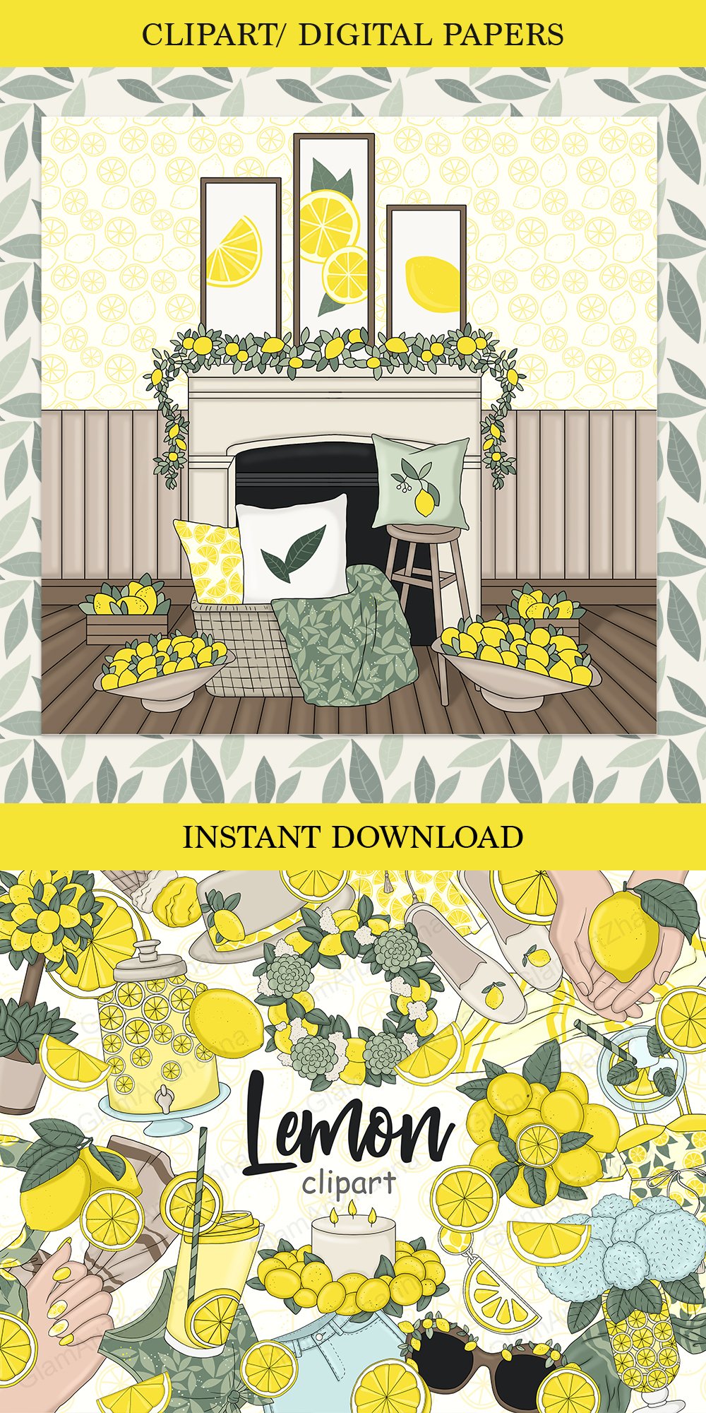 Lemon SCENE Lemonade Yellow Fruit Sticker Set - PNG files