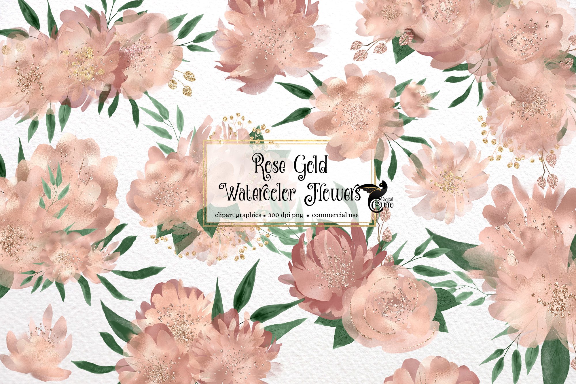 Rose Gold Watercolor Flowers Clipart (986230)