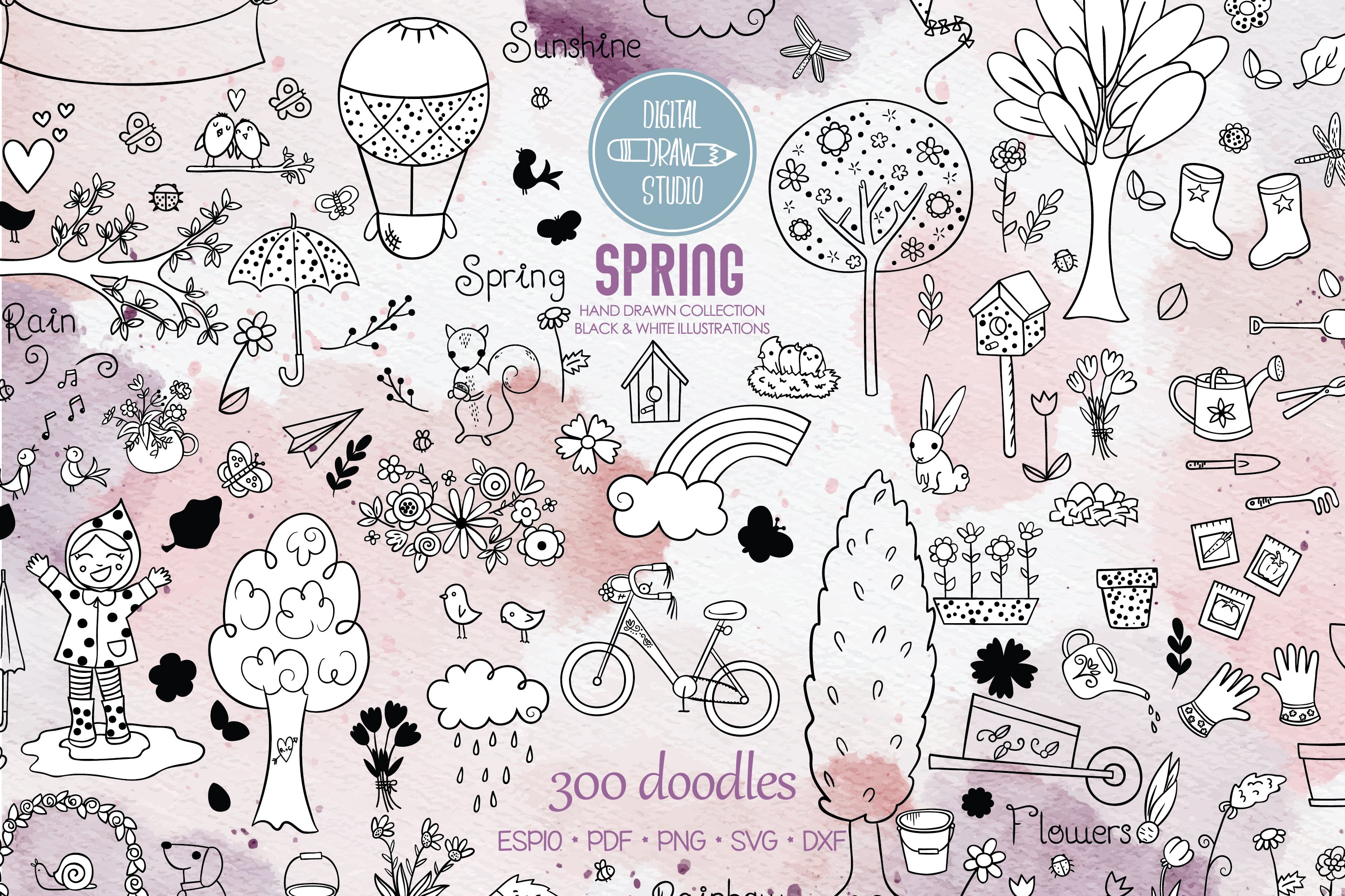 Spring Season Doodles | Garden, Bug, Bicycle, Bird, Flower