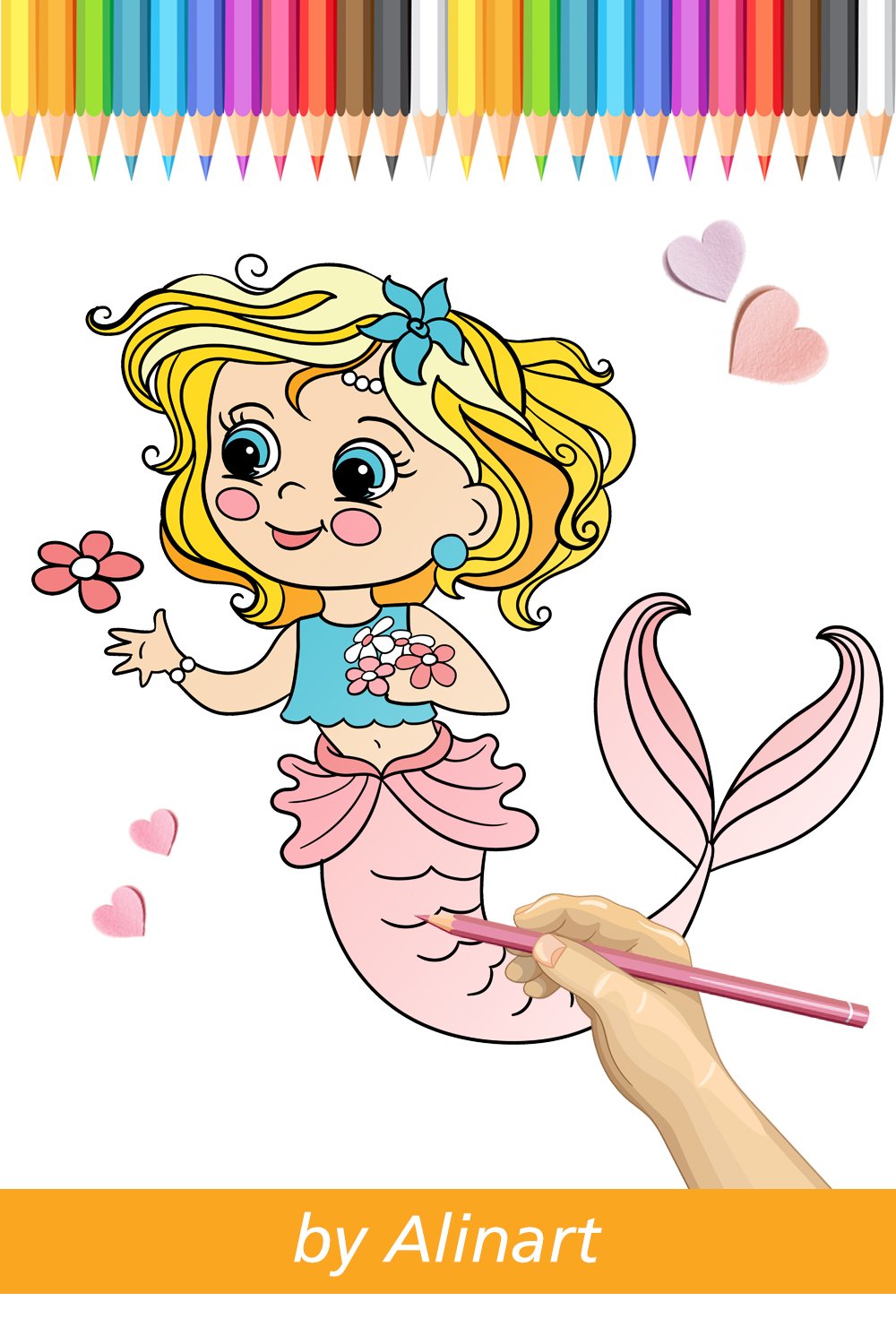 Cute mermaid coloring page for kids (1893669)