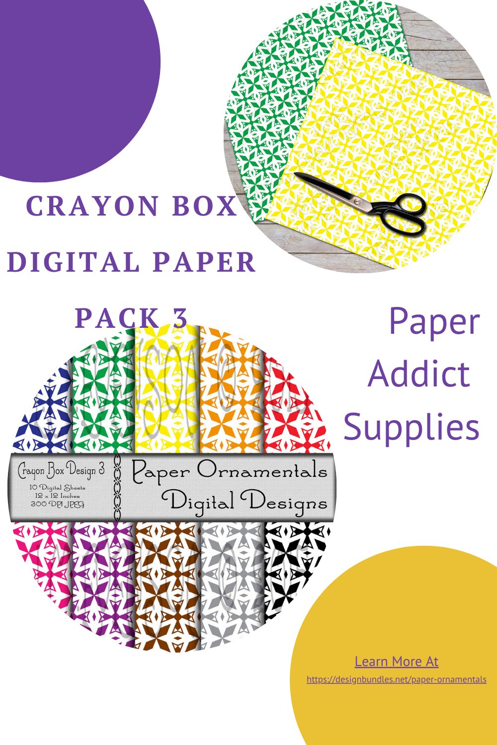 Crayon Box Set 3 Digital Paper For Crafts & Background