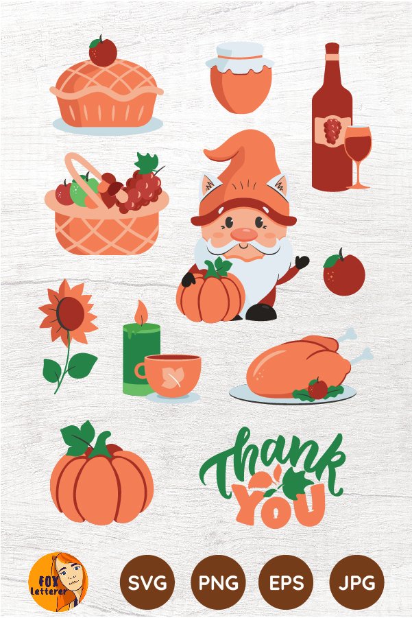 Cartoon fall stickers with gnome. Printable stickers svg