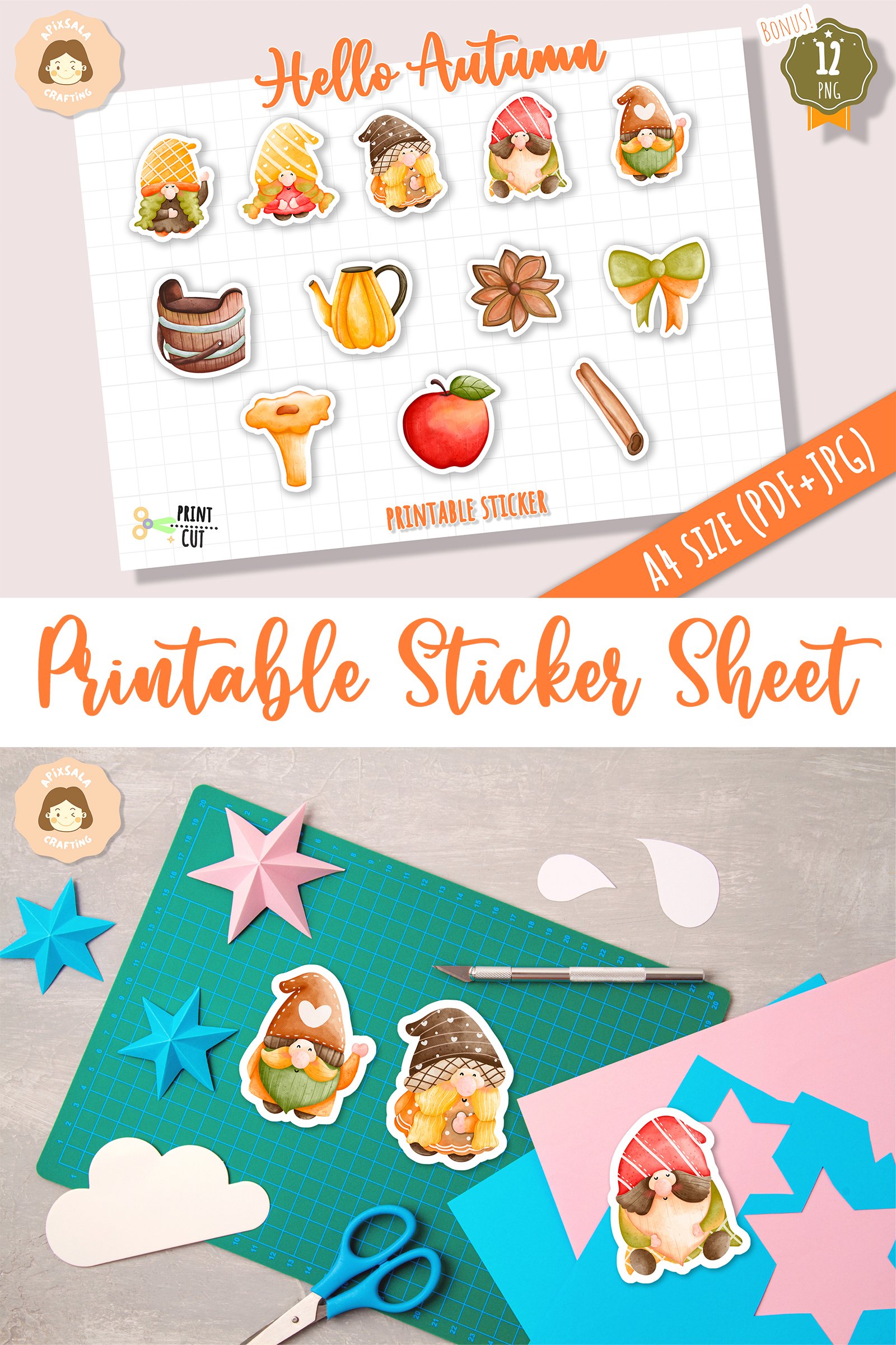 Fall-Autumn Gnome Printable Sticker Sheet (2179071)
