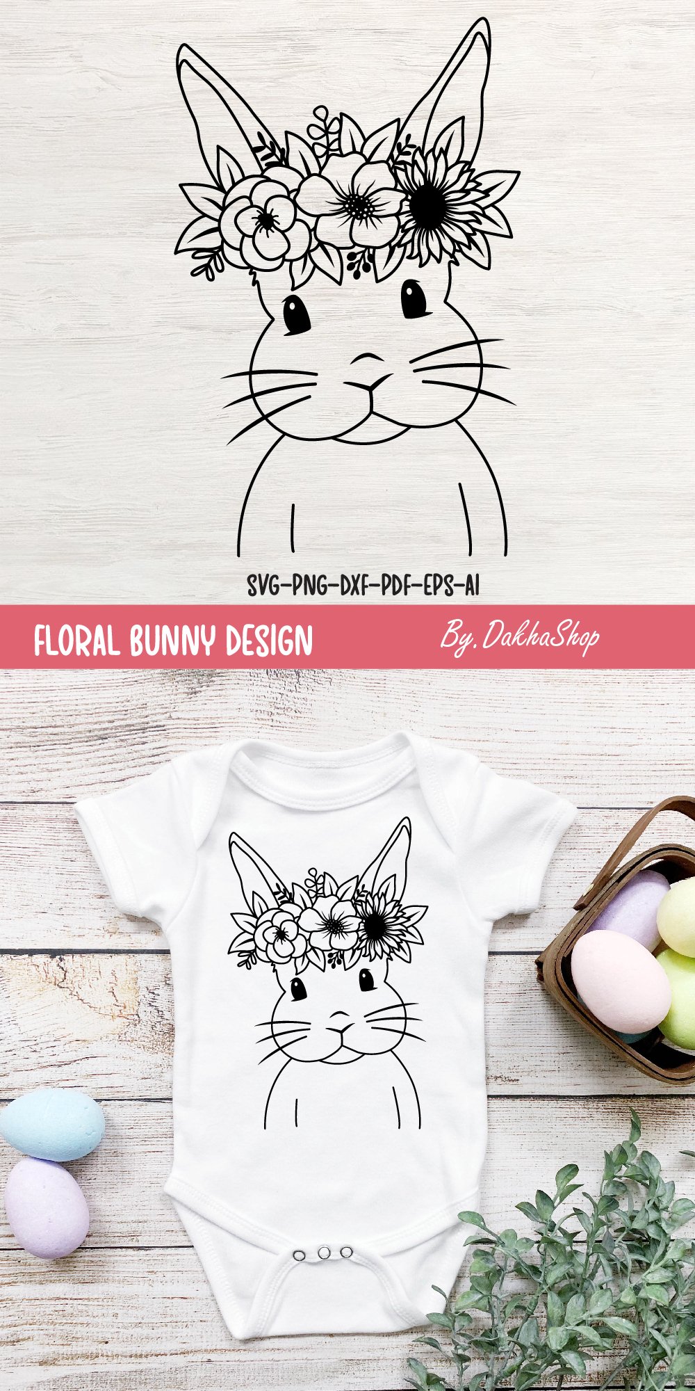 Floral Bunny Svg, Easter Bunny Svg, Bunny Flower Svg