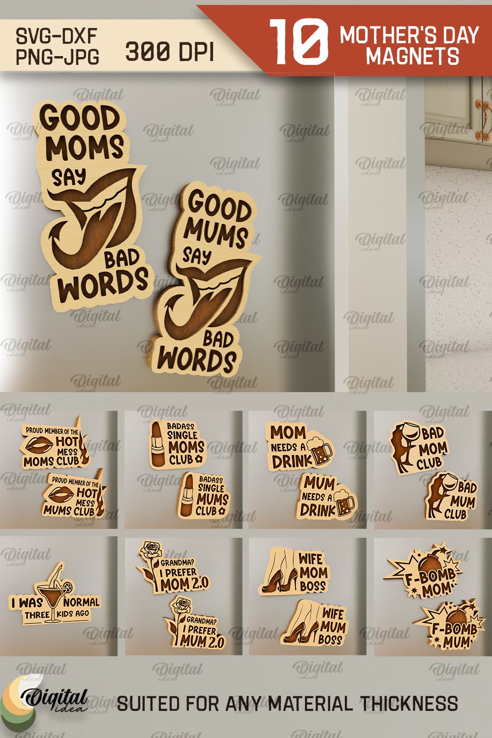 Mother's Day Magnets Laser Cut Bundle. Gift for Mom SVG