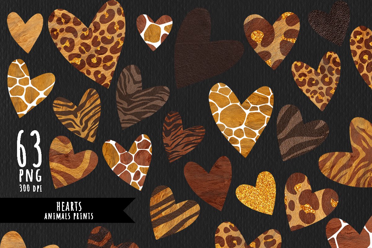 Hearts with furry animal prints