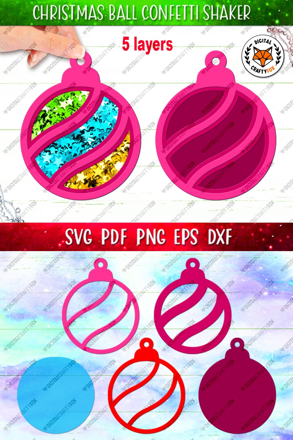Christmas Ball Confetti Shaker, 3D Christmas Ornament SVG