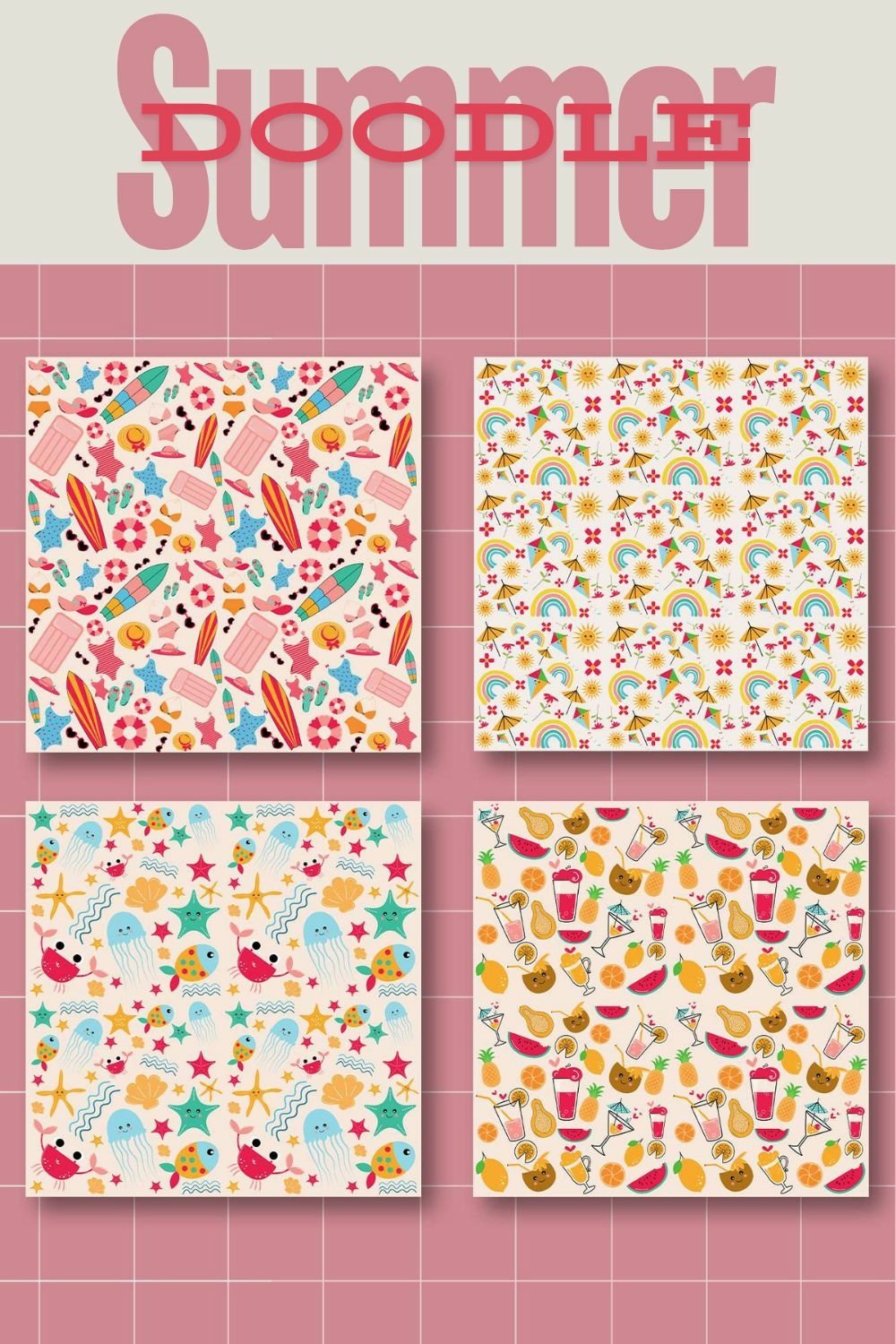 117 Summer Doodle Cliparts & Patterns