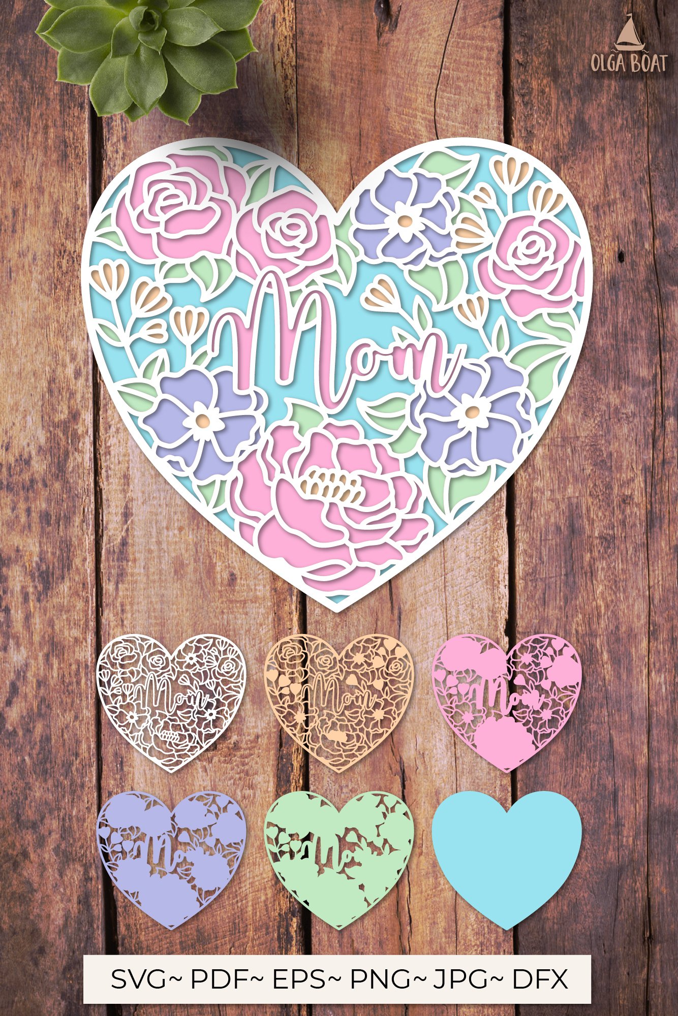 3d mom Floral heart | Mom layered papercut Mothers day card