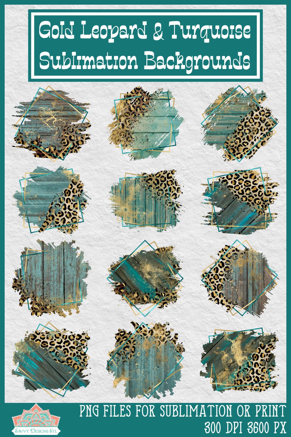 Gold Leopard & Turquoise | Sublimation Background Bundle