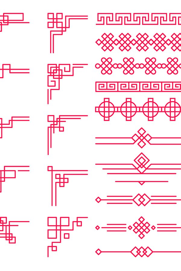 Traditional chinese oriental decorative border elements and