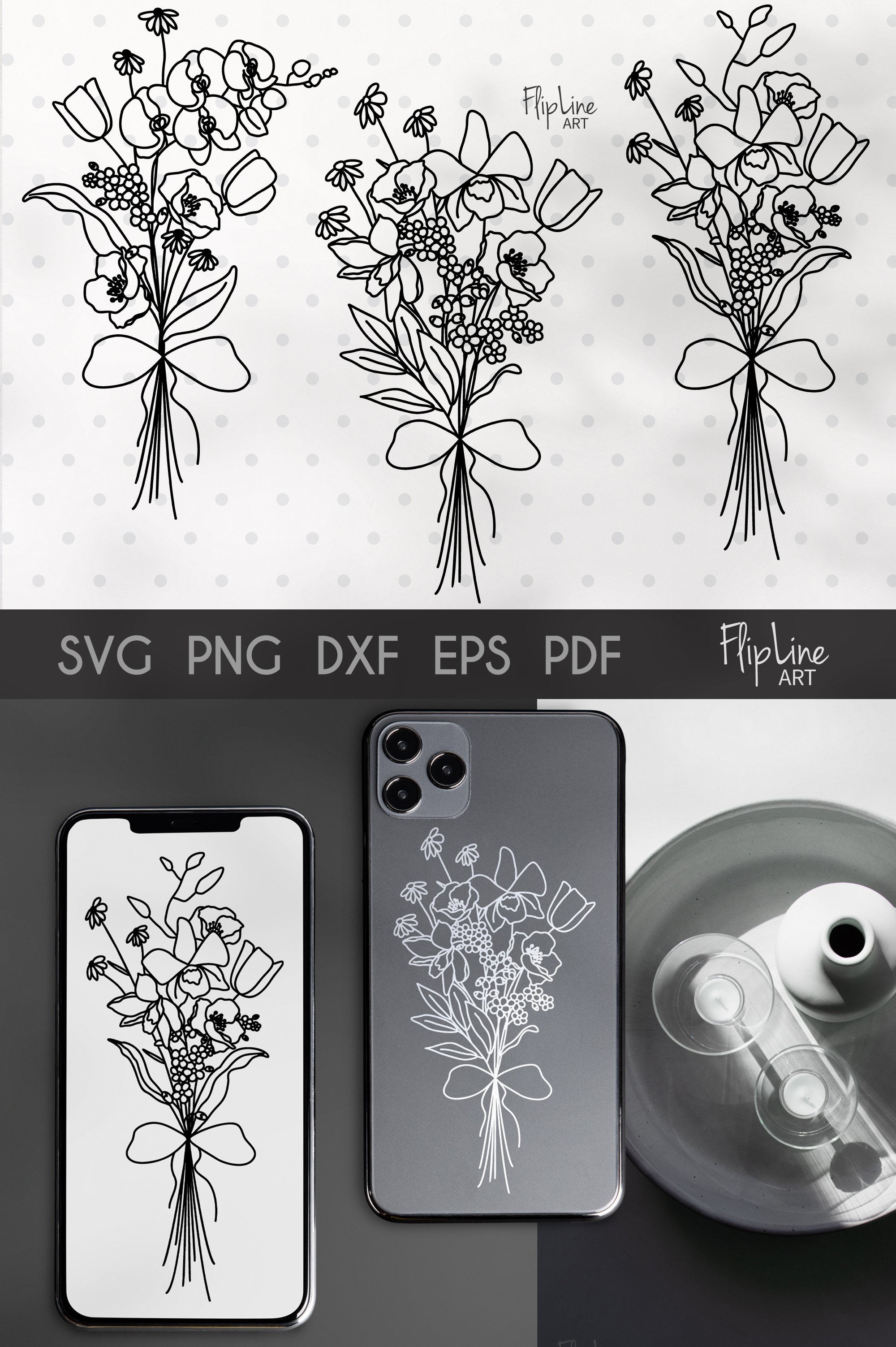 Boho Flower Bouquet SVG & PNG botanical clipart