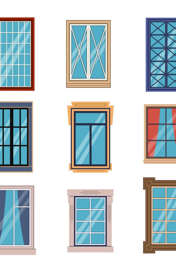 Windows frames flat. Colorful various window frame wooden an