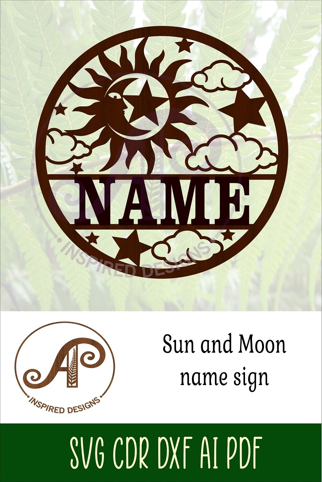 Sun and moon name sign svg laser cut template