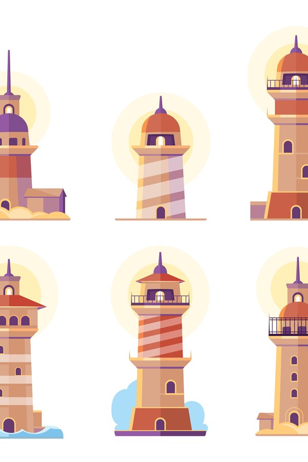 Cartoon lighthouse vector icons