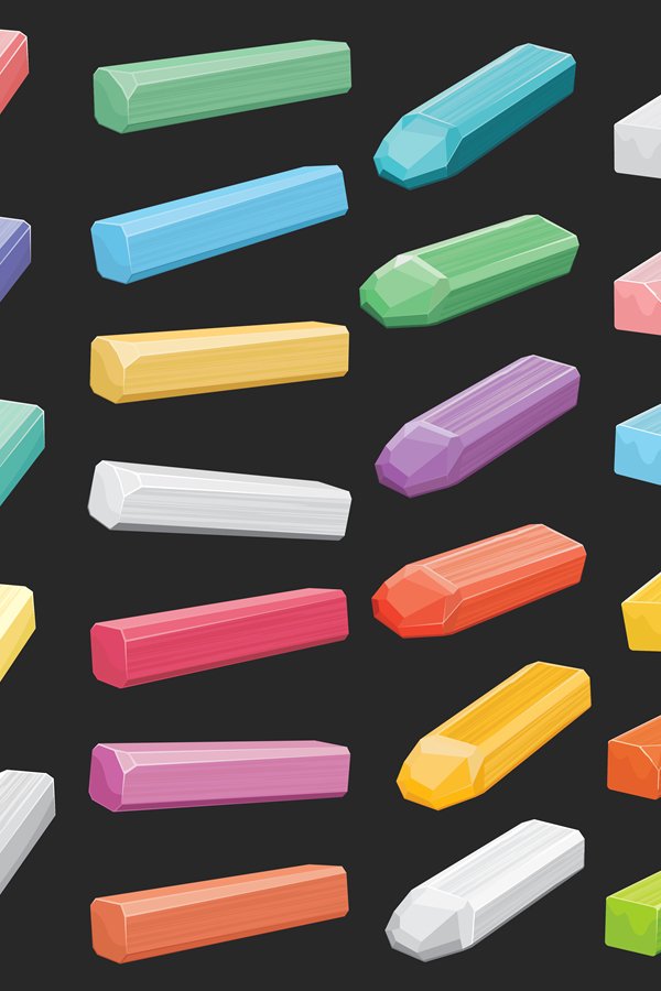 Color chalk pastel sticks, artist supplies vector set isolat