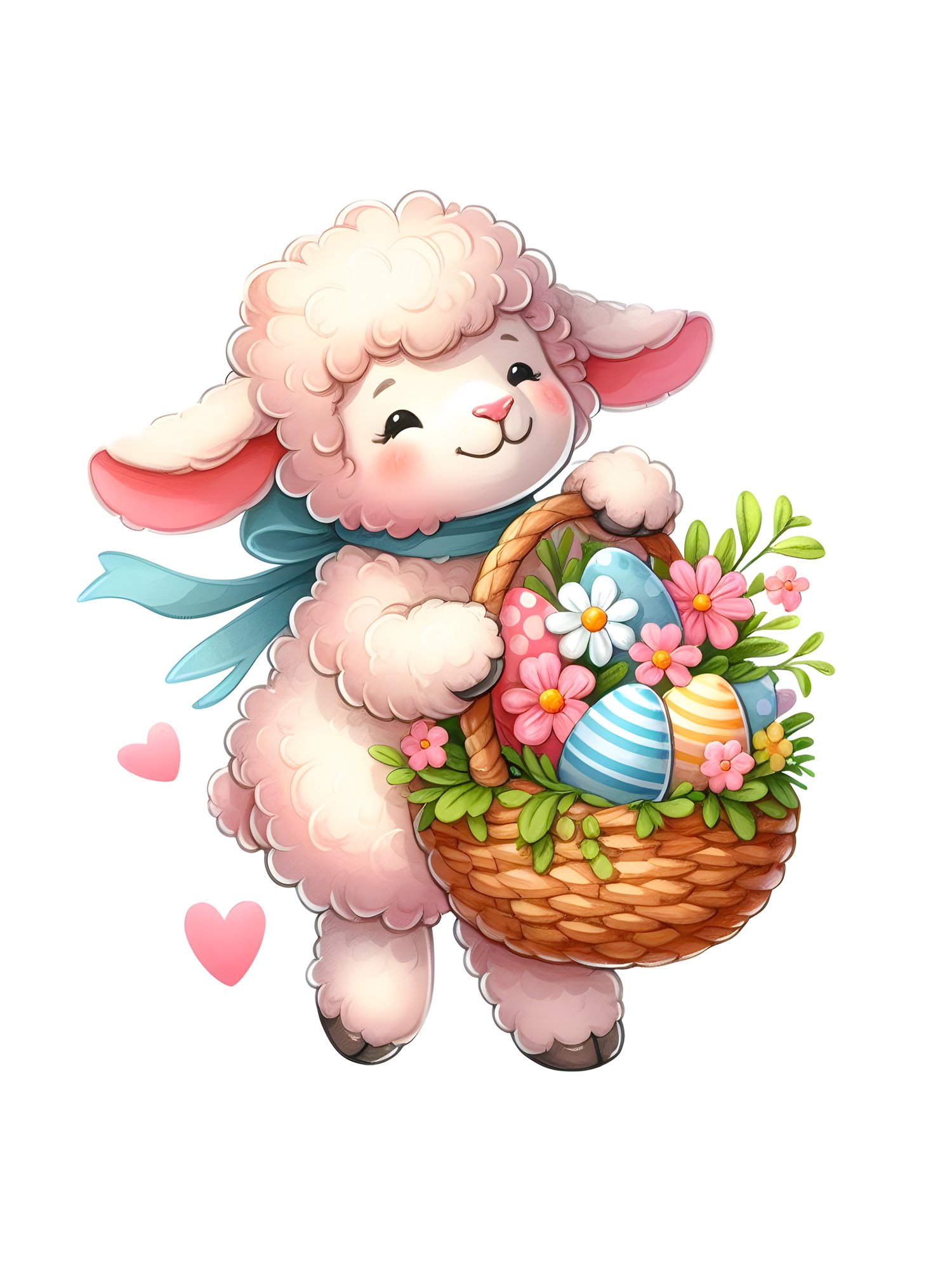 Cute Sheep with Easter Basket, Clipart for Sticker, Png