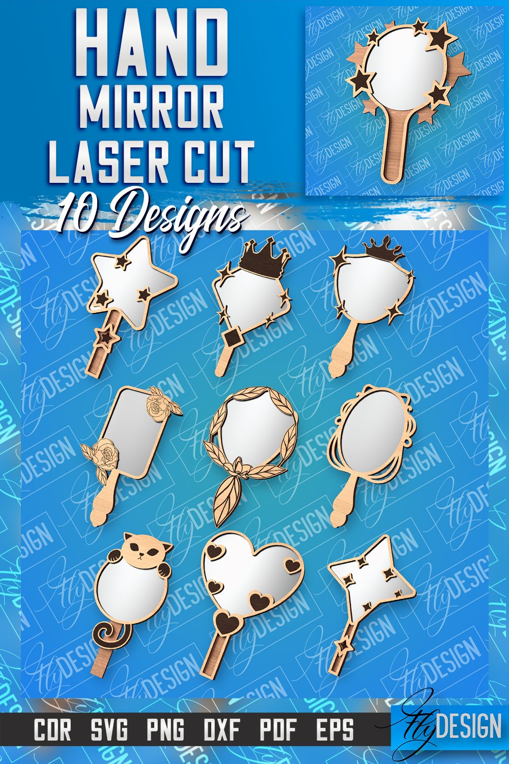 Hand Mirror Svg for Laser cut|Hand held (3007839)
