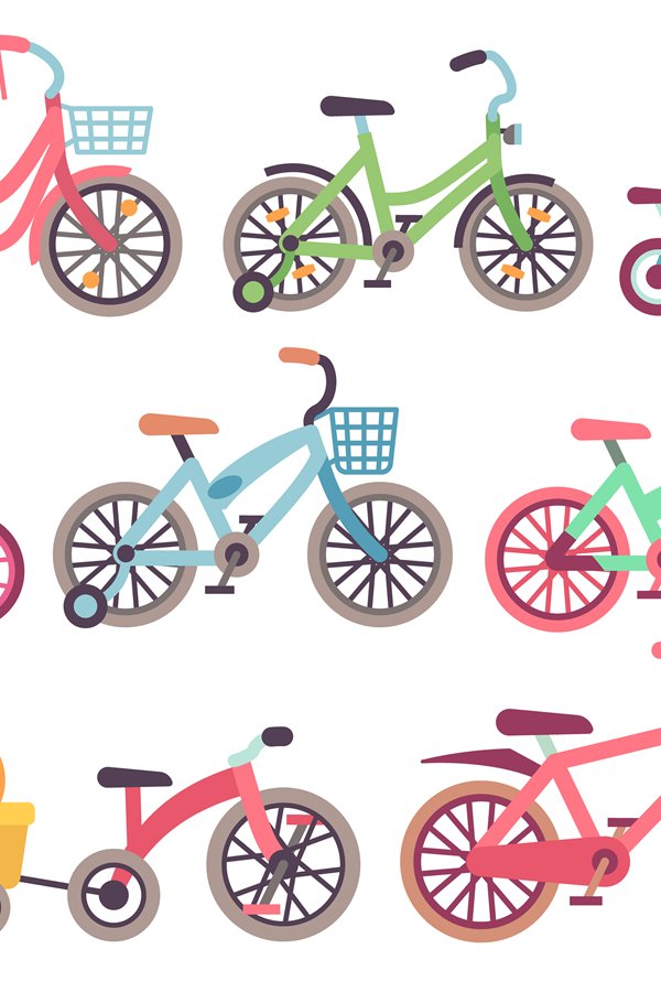 Kids bicycles vector set. Childrens bikes collection
