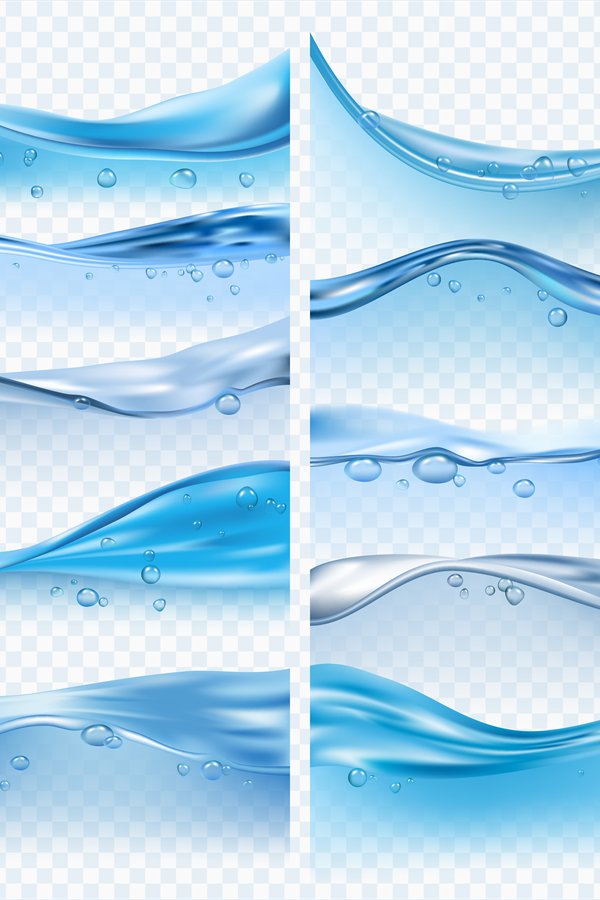 Wave realistic splashes. Liquid water surface with bubbles a