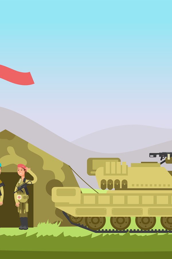 Us army soldier with gun in uniform. Cartoon combat. Militar