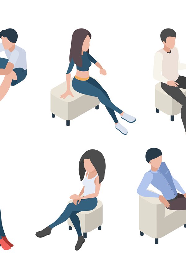 Sitting people. Characters in couch armchairs humans male an