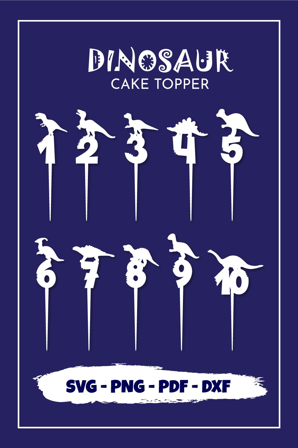 Cake topper with dinosaur silhouettes and numbers