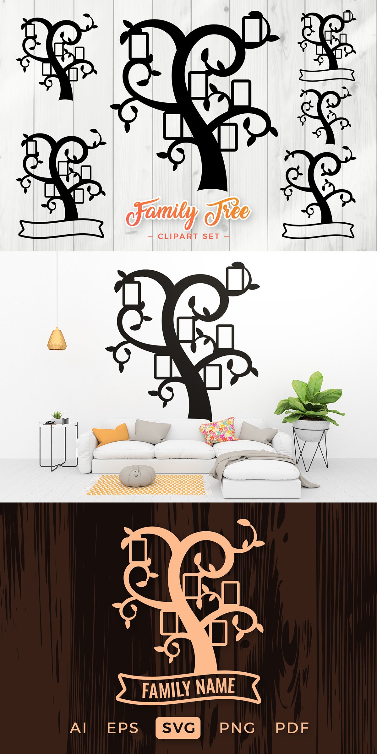 Family Tree SVG - Photo Frames Clipart Set