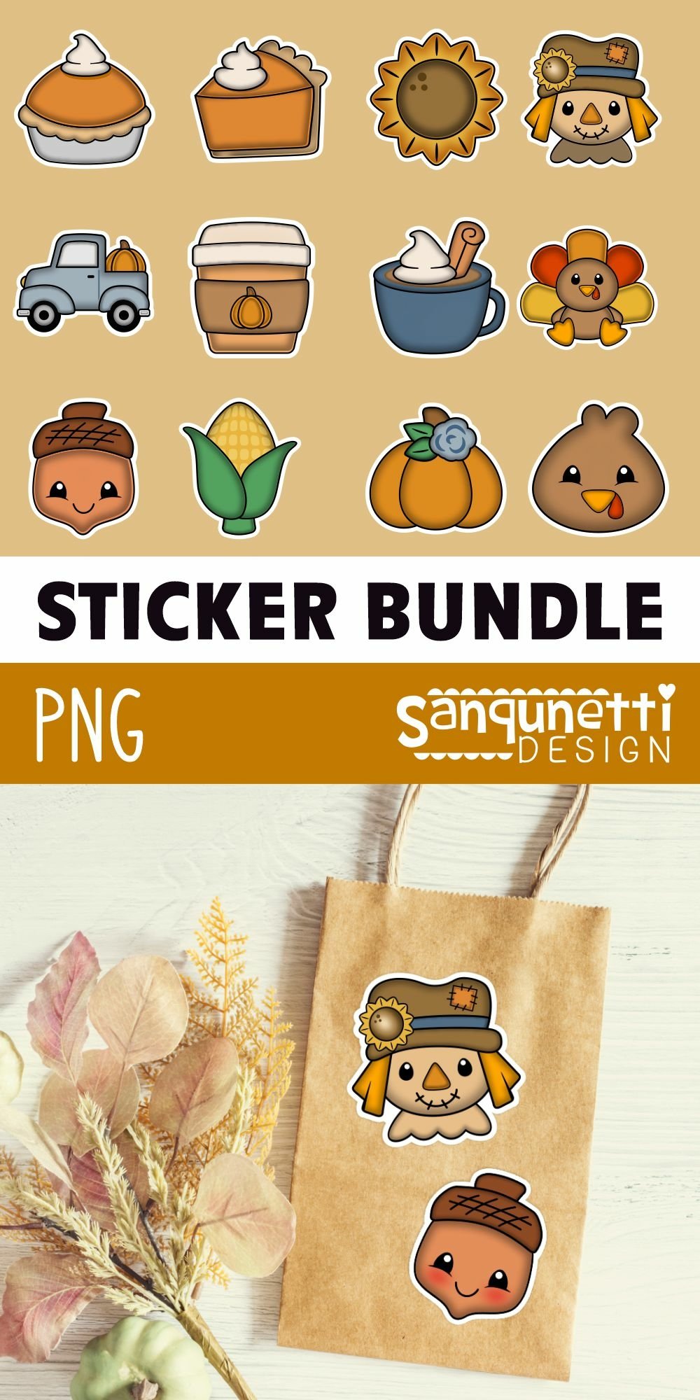 Chunky Thanksgiving Stickers, Cute Fall stickers