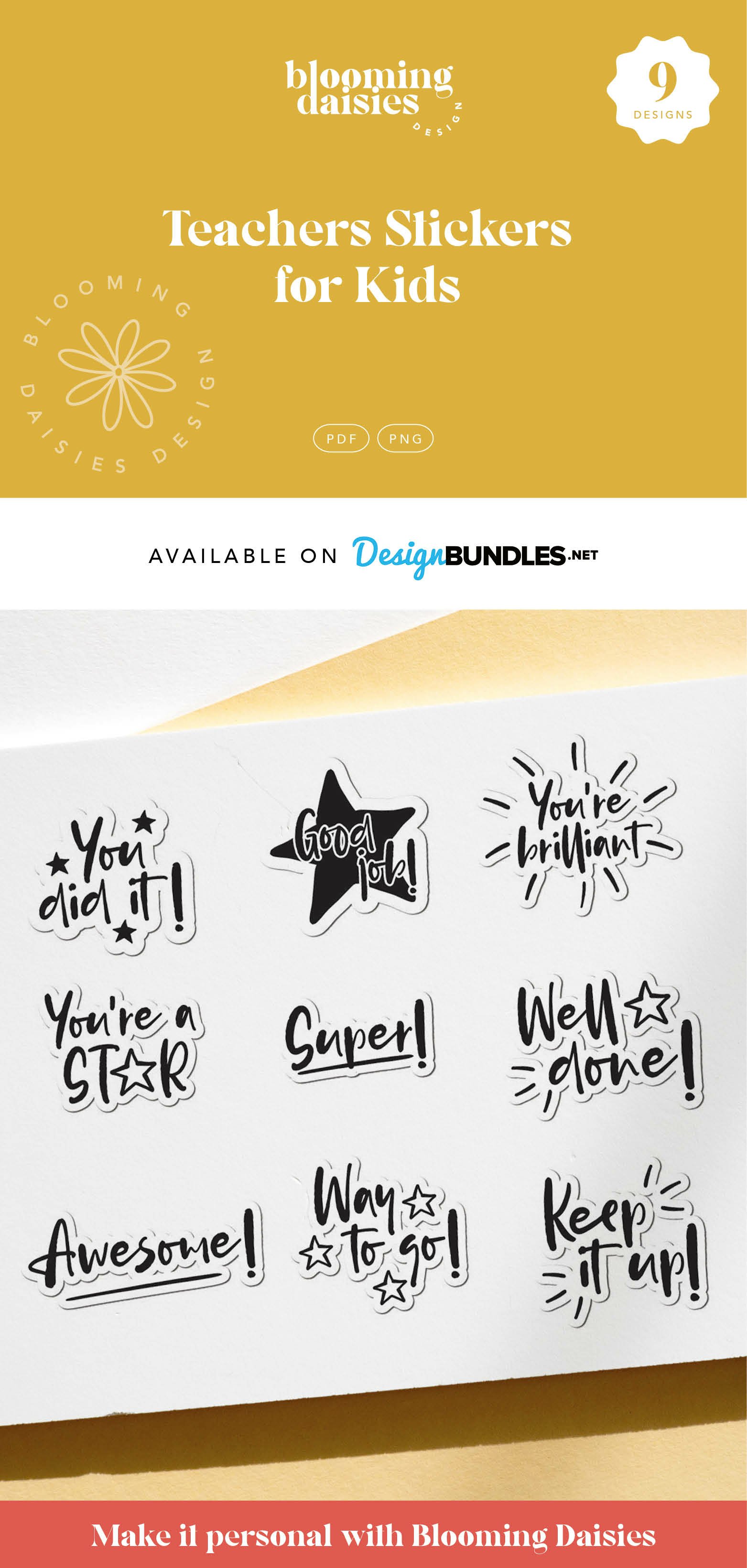 Teacher Stickers for Kids, 9x Black and White Designs