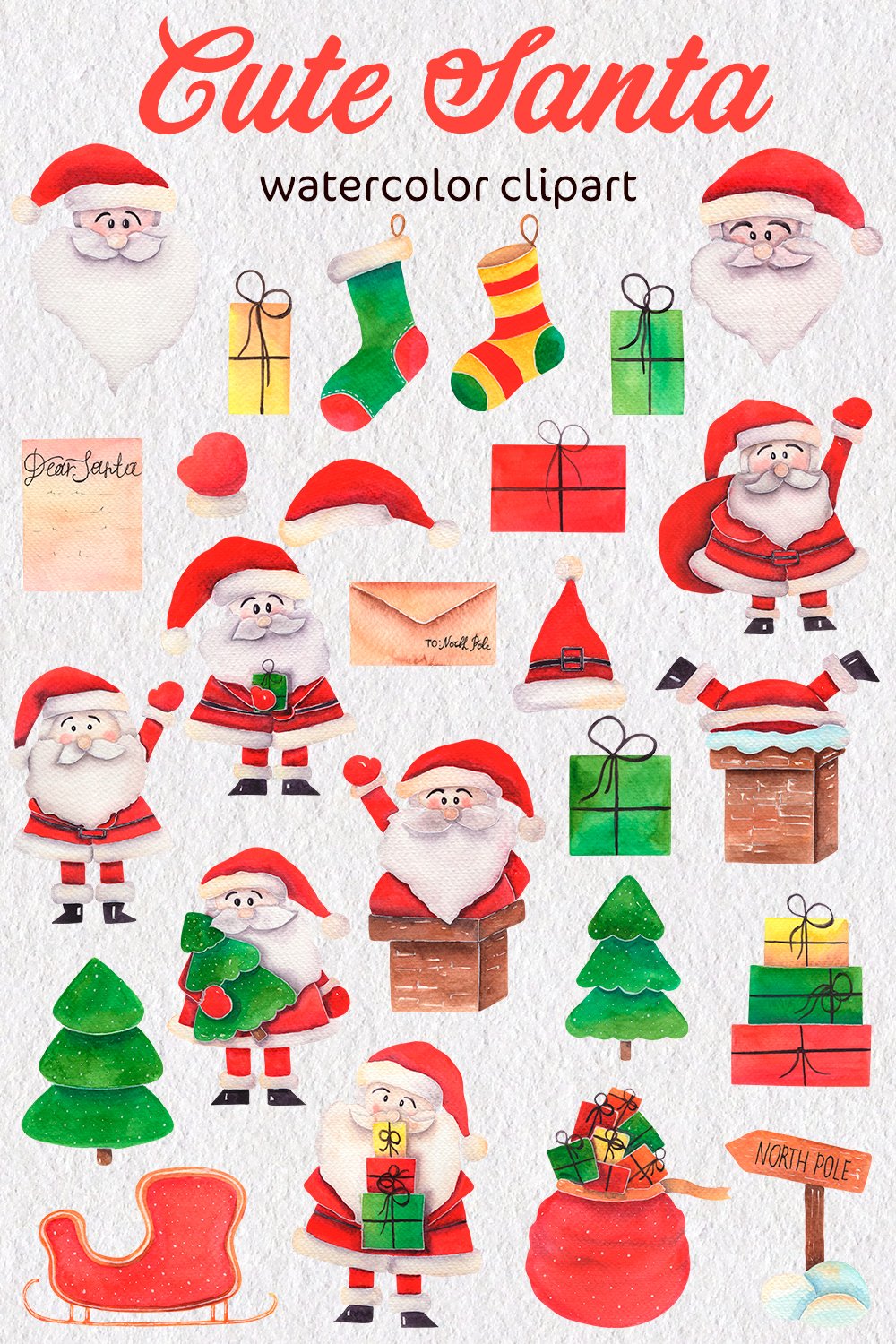 Cute Santa watercolor clipart, Watercolor (1588234)