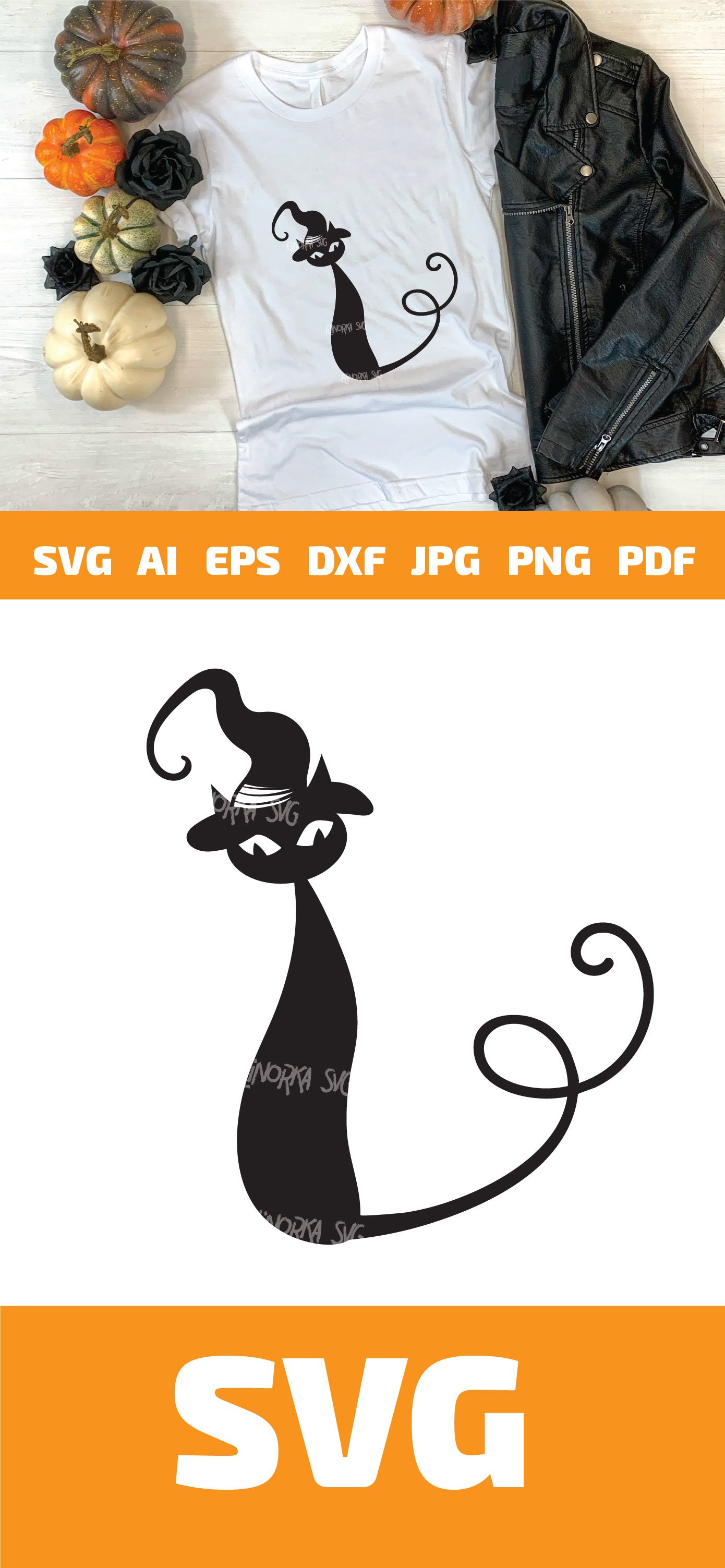 Halloween SVG Black Cat | Kitty Cut File | Witch Hat SVG