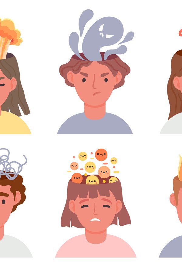 Negative thinking, depression and anxiety concepts with sad