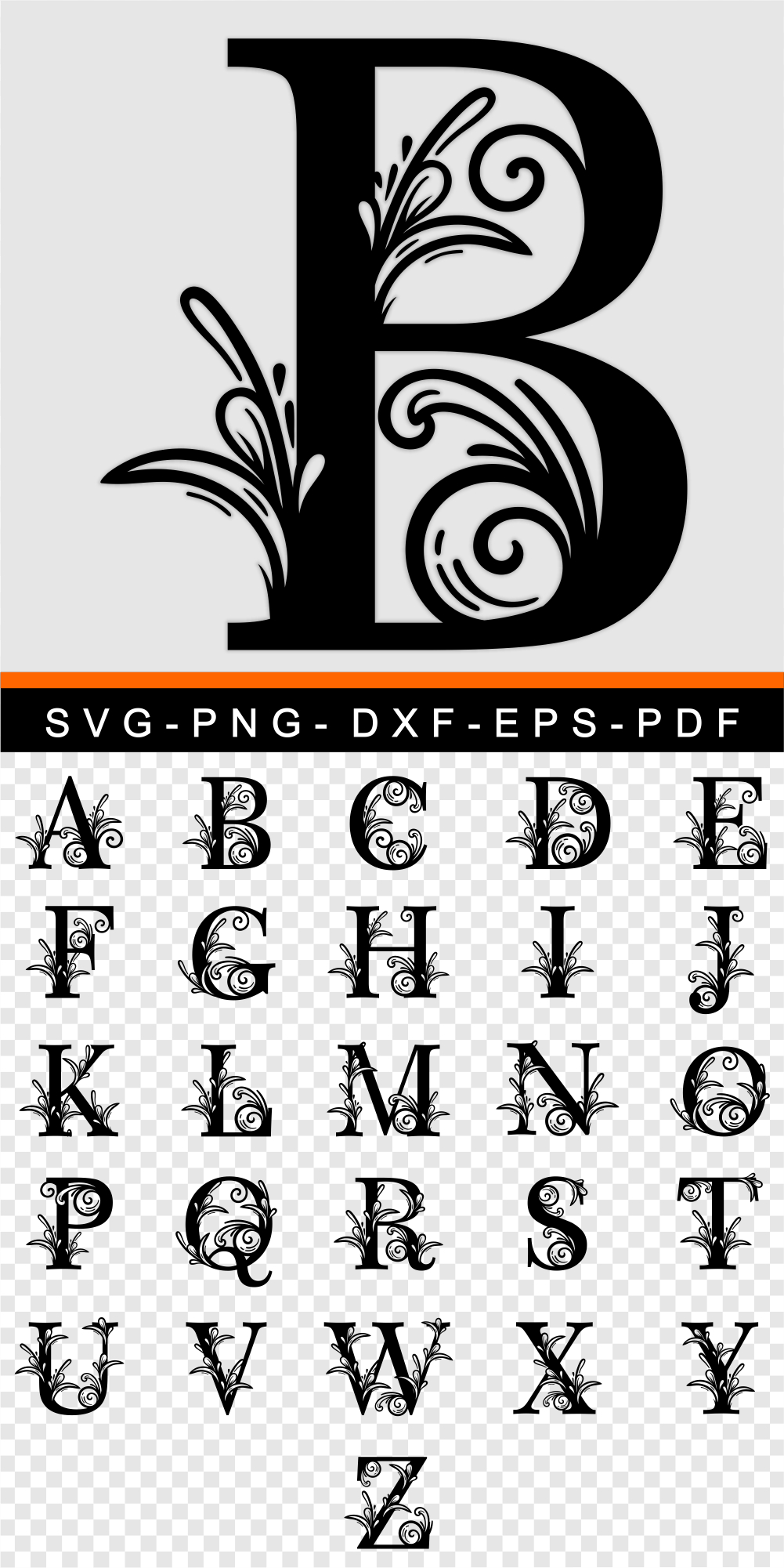 Monogram Flourish Alphabet Letters SVG, Font SVG Cut Files