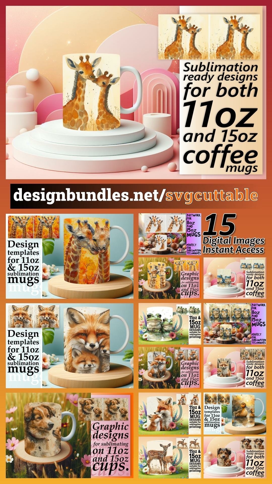 15x Adorable Mom & Baby Animal Mug Wrap Bundle 11oz/15oz PNG