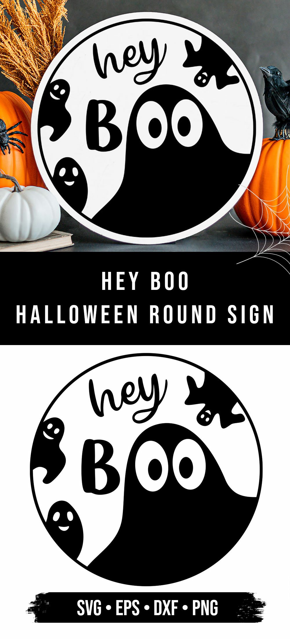 Hey Boo Halloween Round Sign SVG