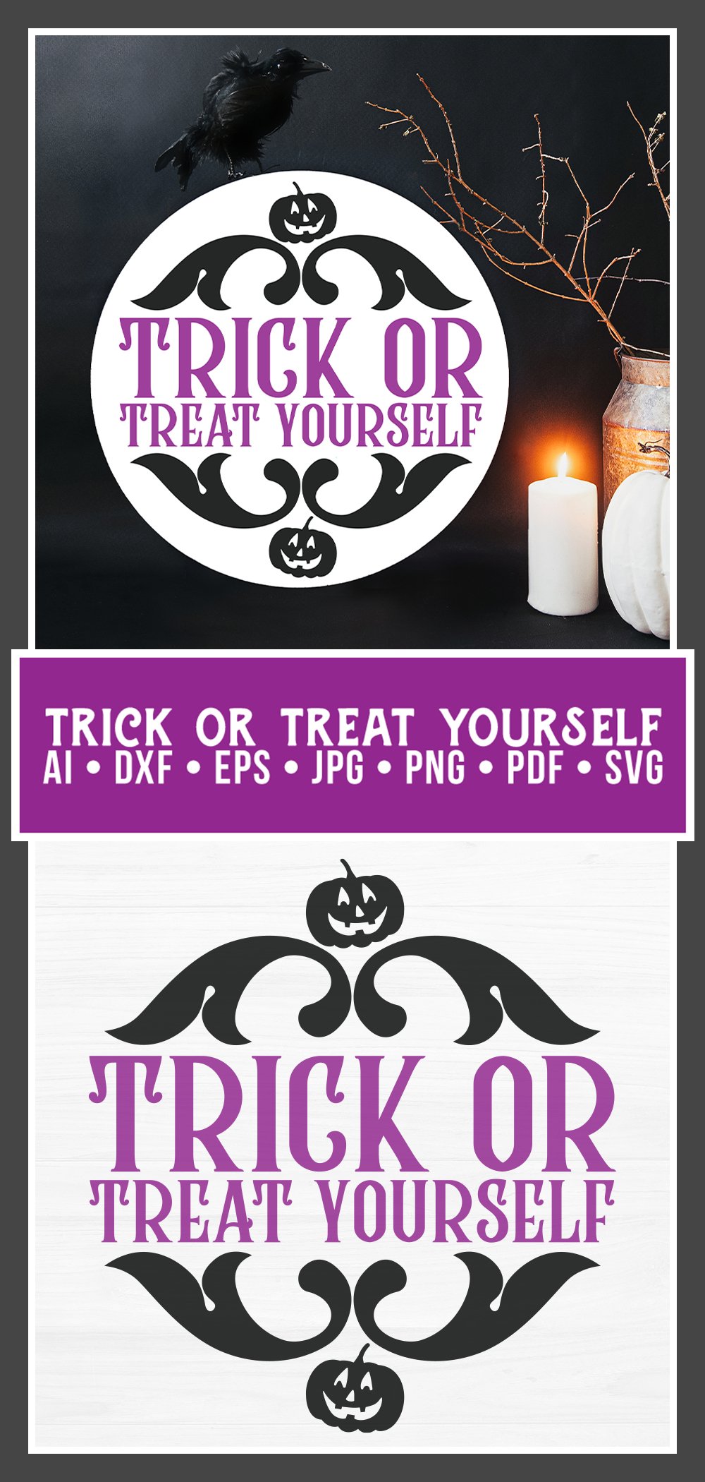 Trick or Treat yourself Halloween Round Sign SVG