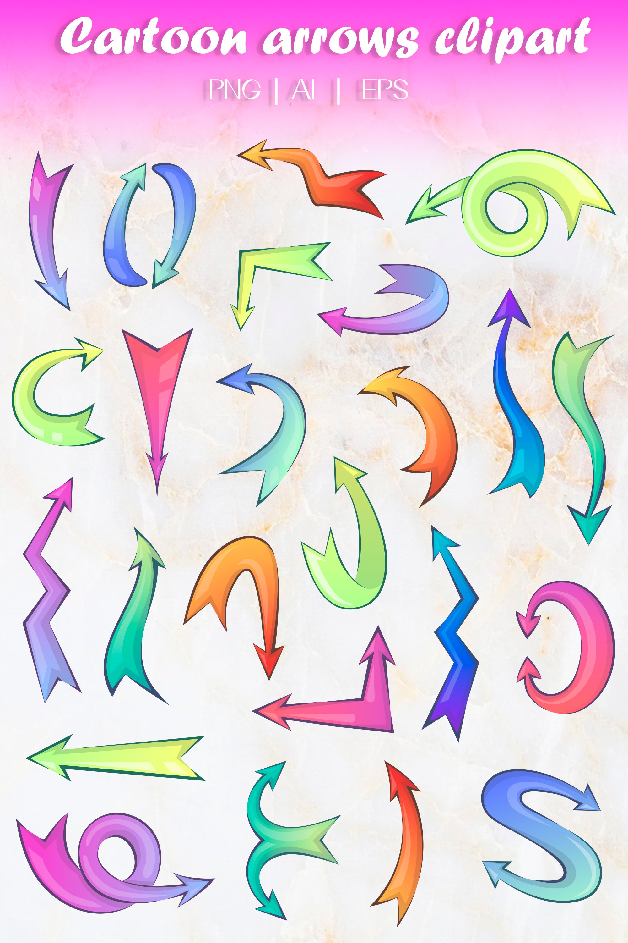 24 Cartoon thick Arrows Vector Clip art