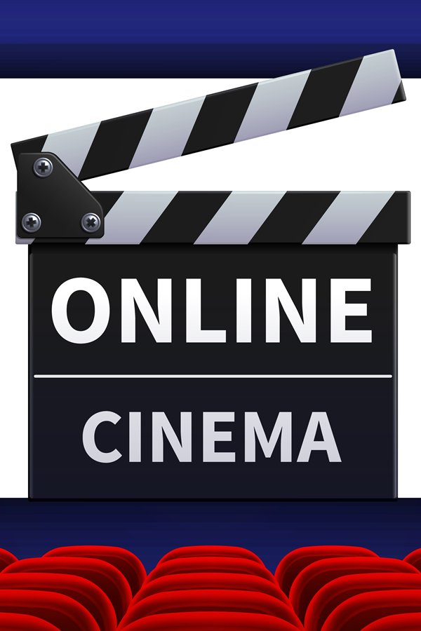 Realistic cinema. Movie theater interior, online film screen