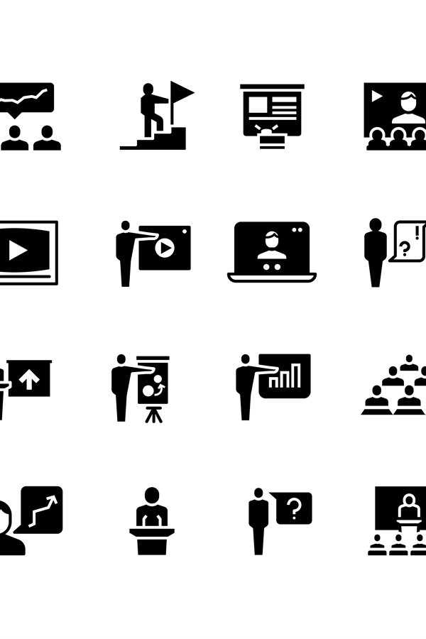 Presentation business event symbols. Training video conferen