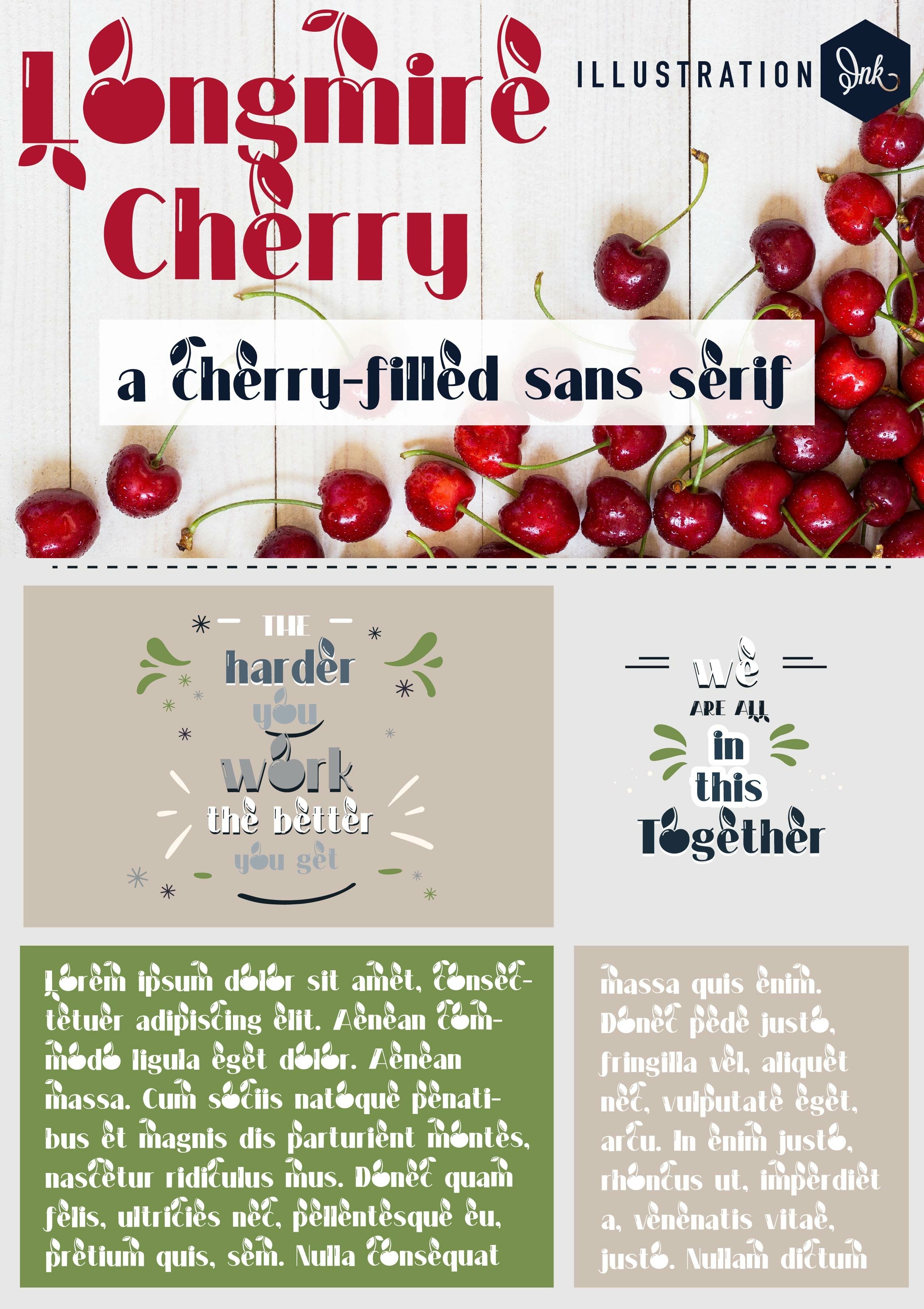 Hand-crafted, sans serif cherry font