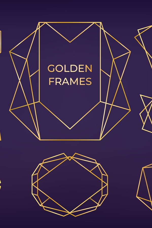 Golden geometric frame. Wedding and birthday invitation card