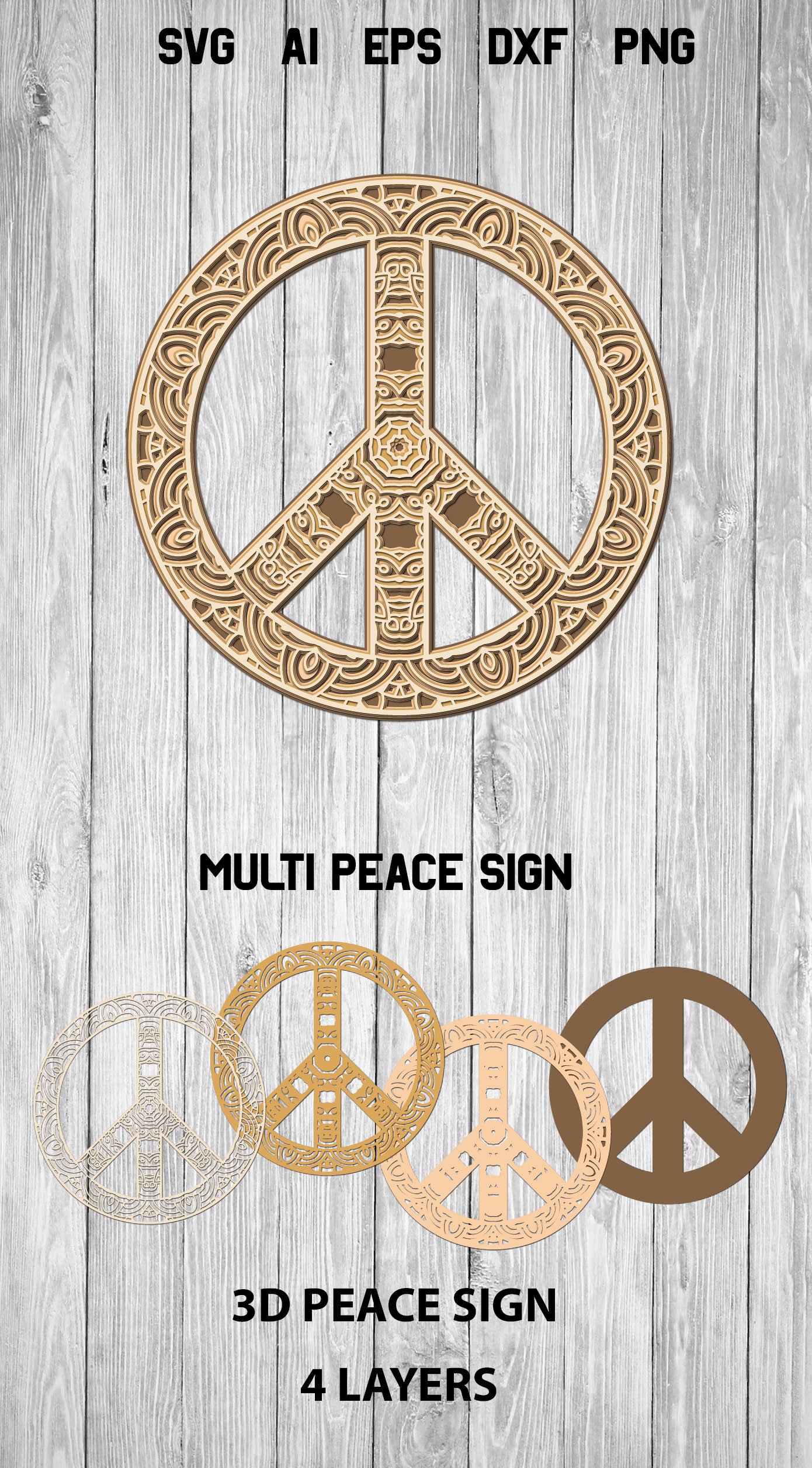 3d SVG Layered Peace Sign | Multi Layer SVG Cut File