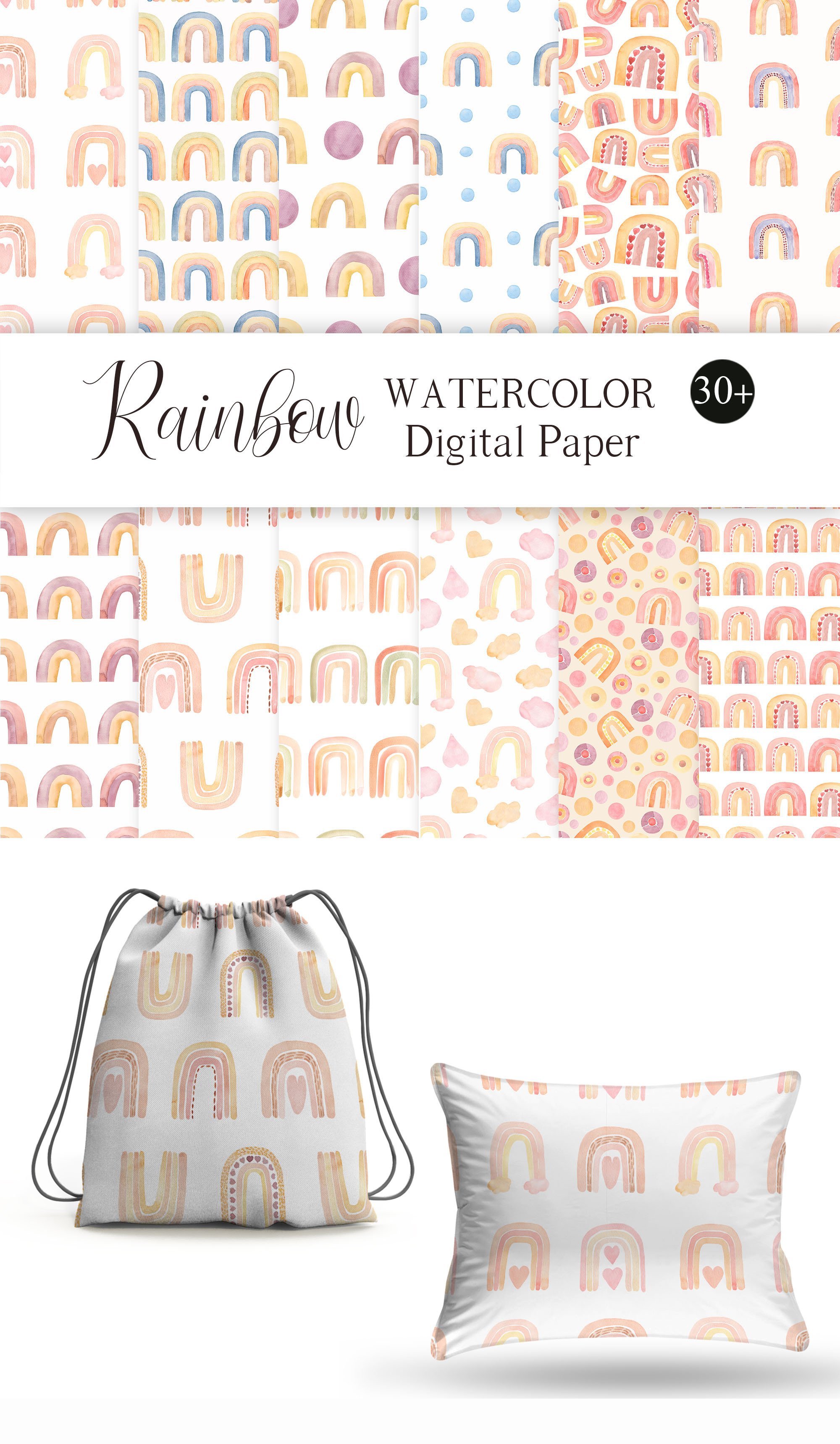 Watercolor Rainbows Pattern Bundle
