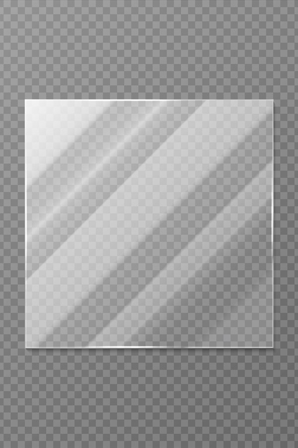 Realistic square glass. Blank mirror or window object with l