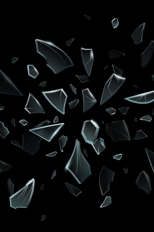 Scattered glass shatters. Pieces of glassy shards, broken wi