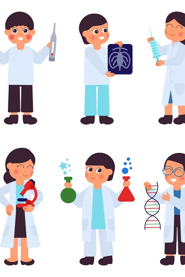 Scientists characters. Research scientist, lab chemistry med